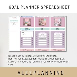 Goal Planner Spreadsheet Aesthetic Pastel Goal Setting Women Goal Sheet ...