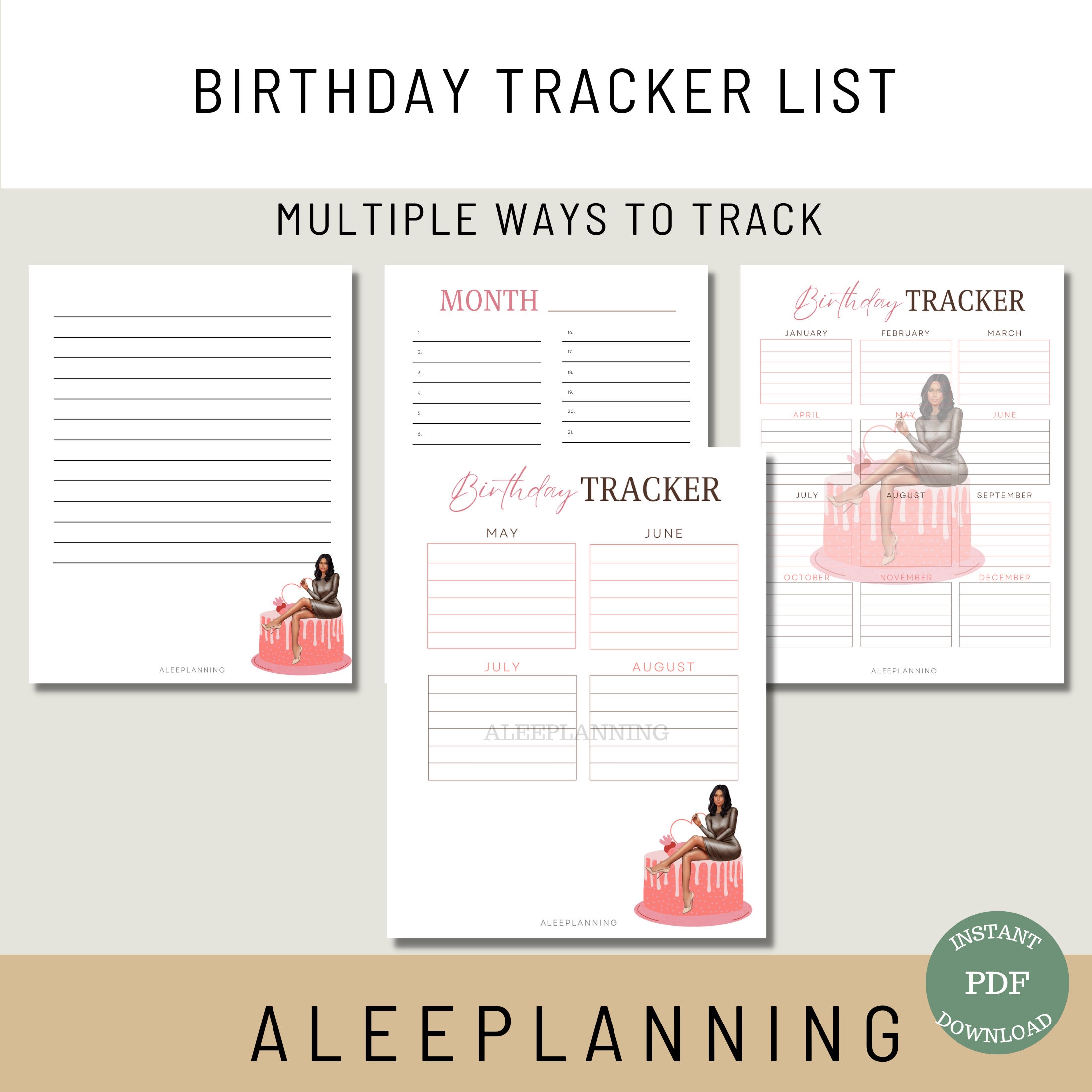 Pink Birthday Tracker Printable Birthday Calendar Birthday - Etsy