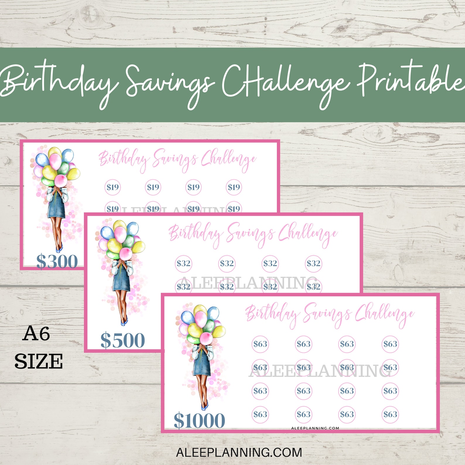 Birthday Savings Challenge A6 Insert Birthday Fund Goal | Etsy