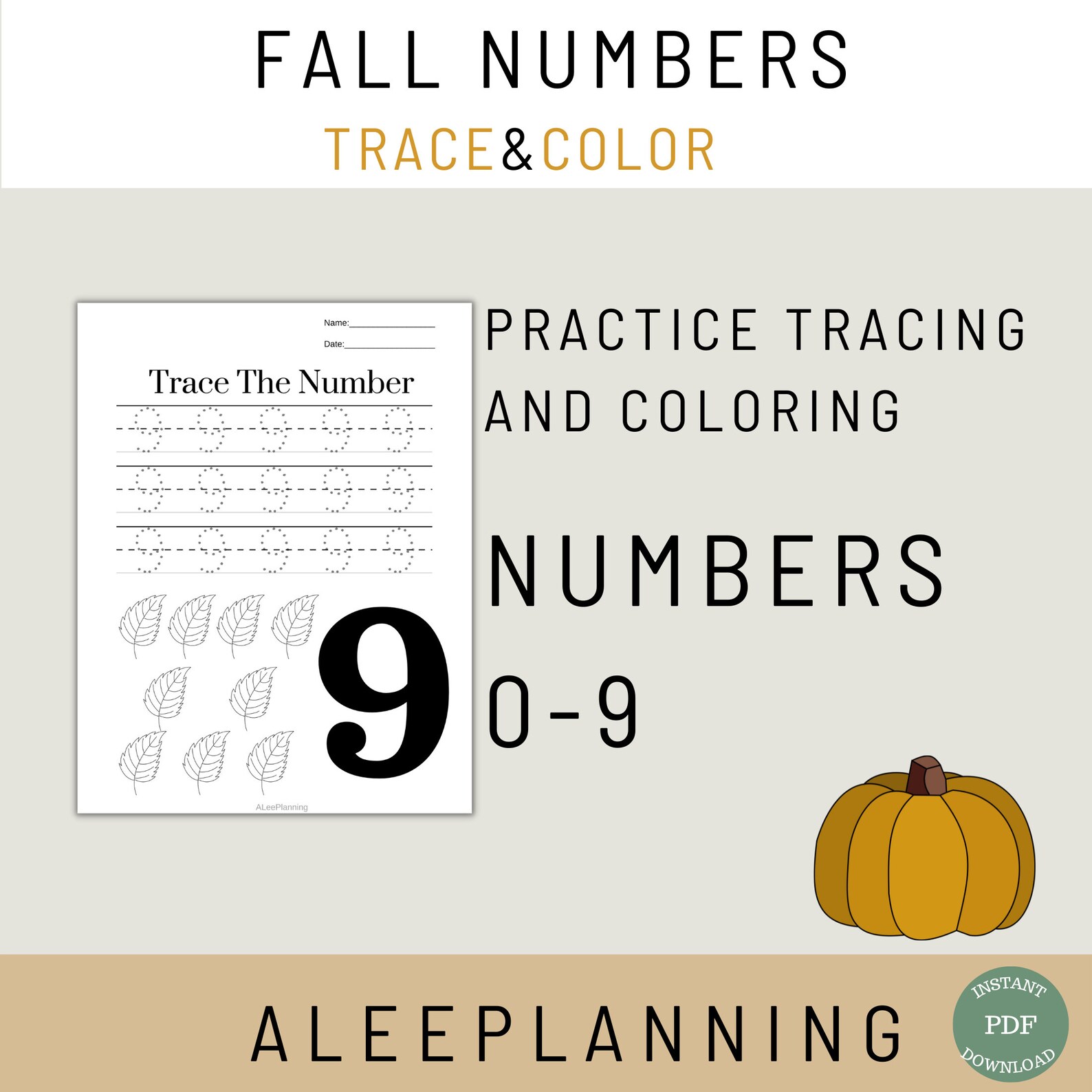 Trace the Number Printable Fall Trace Number Worksheet - Etsy