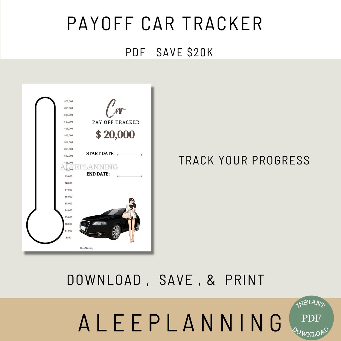 20K Car Payoff Tracker: Debt Thermometer Printable (PDF) - Etsy