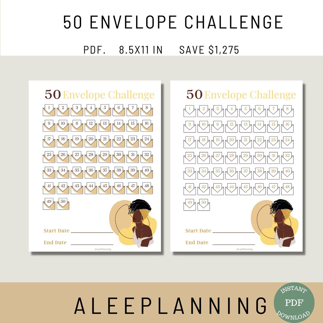 50 Envelope| 1K Savings Challenge | Cash Challenge Sheet| 50 Envelope ...