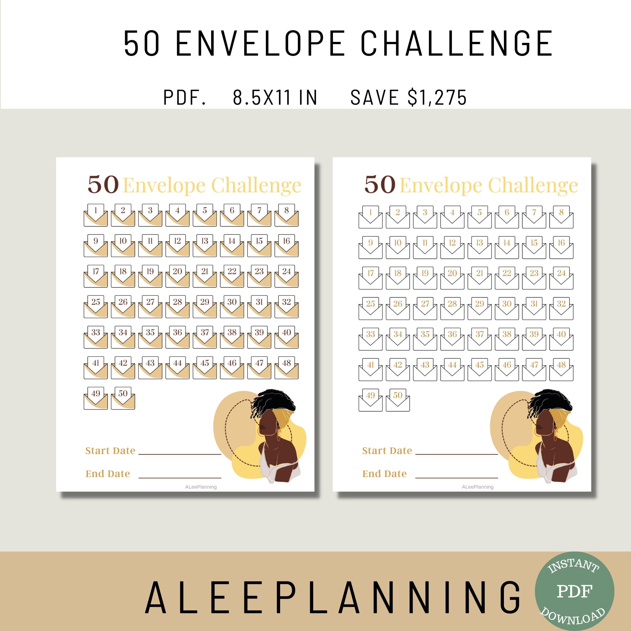 50 Envelope| 1K Savings Challenge | Cash Challenge Sheet| 50 Envelope ...