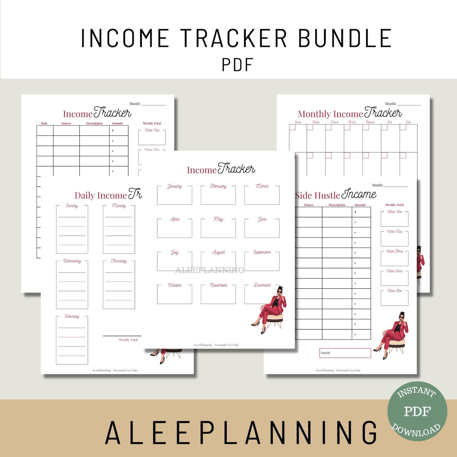 Income Tracker Printable Income Template Side Hustle Income Business ...