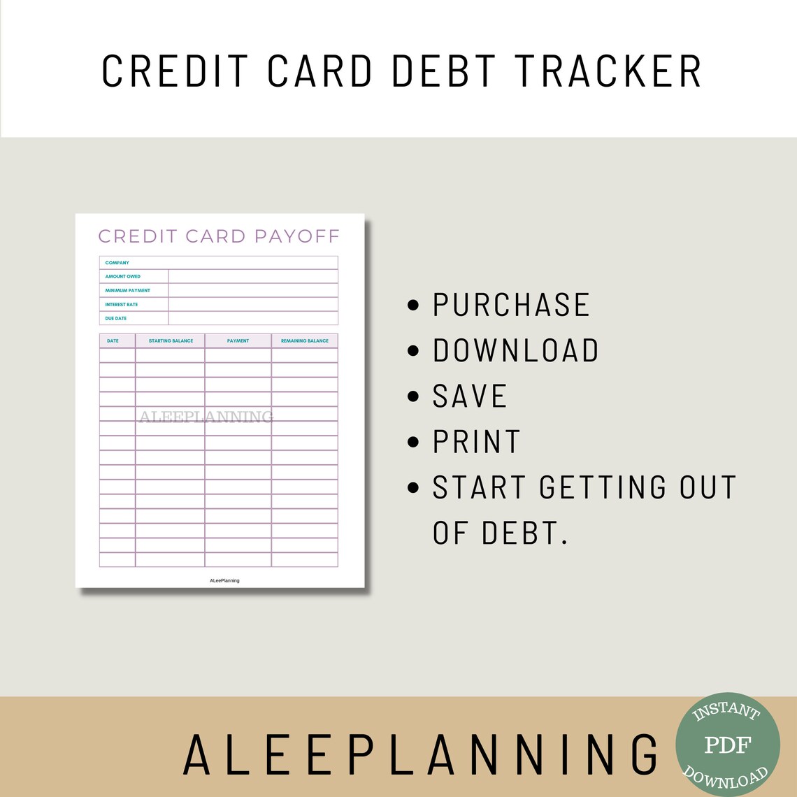 Credit Card Payoff Tracker Printable 5K Debt visual Debt Tracker Debt ...
