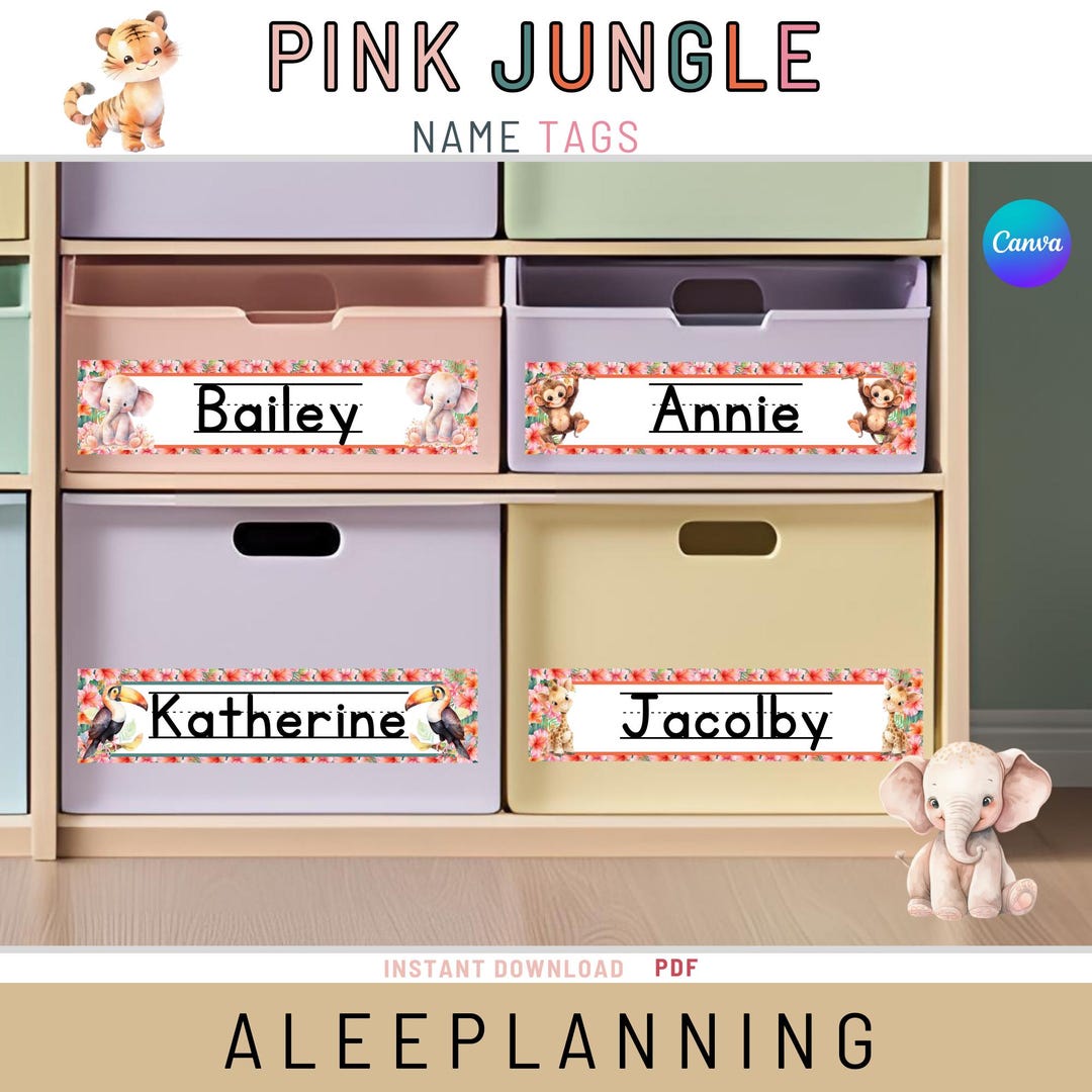 Jungle Classroom Name Tags Canva| Editable | Jungle Classroom Decor ...