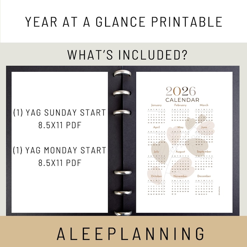Aperçu de l'année du calendrier 2026 à imprimer : début du dimanche ...