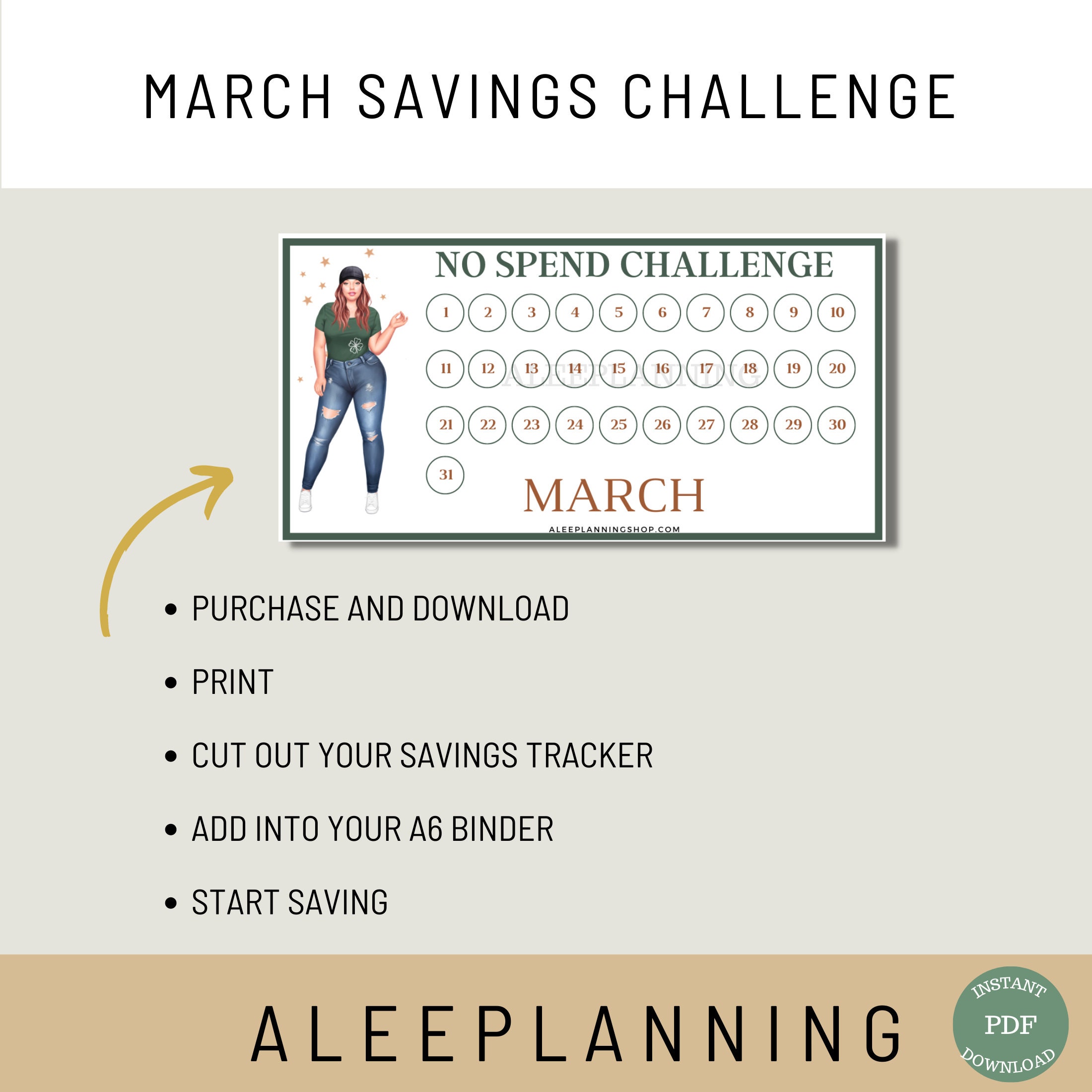 March Savings Challenge Printable Green A6 Savings Tracker - Etsy