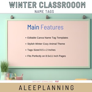 Blue Winter Classroom Name Tags Canva Teacher Editable Classroom Decor ...