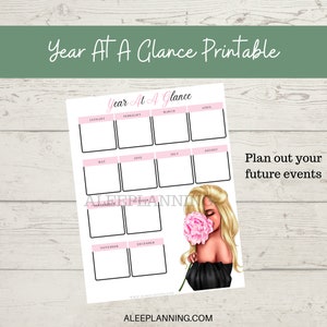 Year at A Glance PDF Yearly Overview Yearly Planner One Page Annual ...