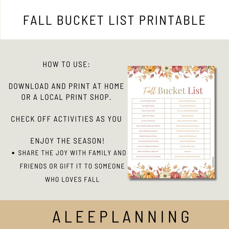 Fall Bucket List Printable: 20+ Autumn Activity Ideas (PDF) - Etsy