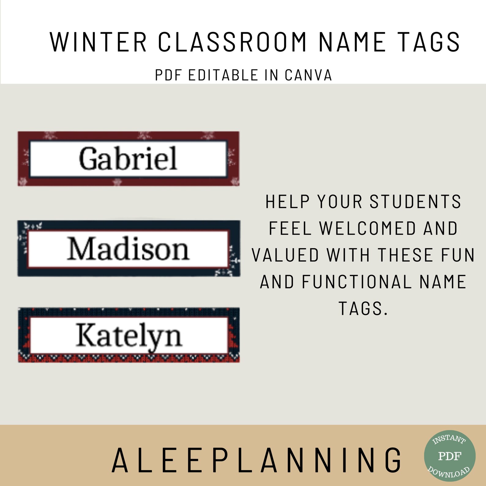 Desk Name Tag Winter Classroom Cubby Name Tags Student Name Tag Name ...