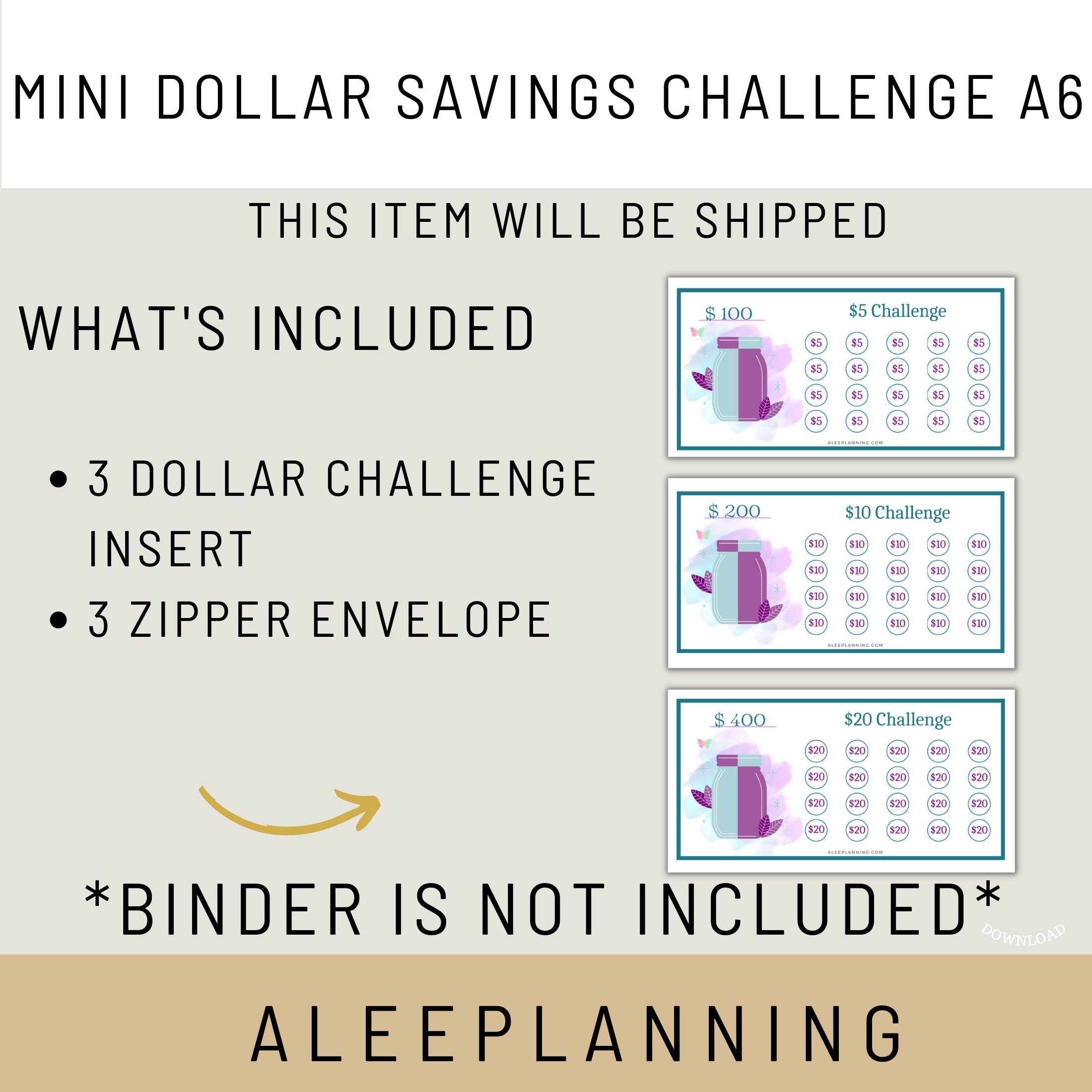 Mini Dollar Savings Challenge 5 Dollar Challenge 10 Dollar Challenge 20 ...