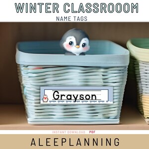 Blue Winter Classroom Name Tags Canva Teacher Editable Classroom Decor ...