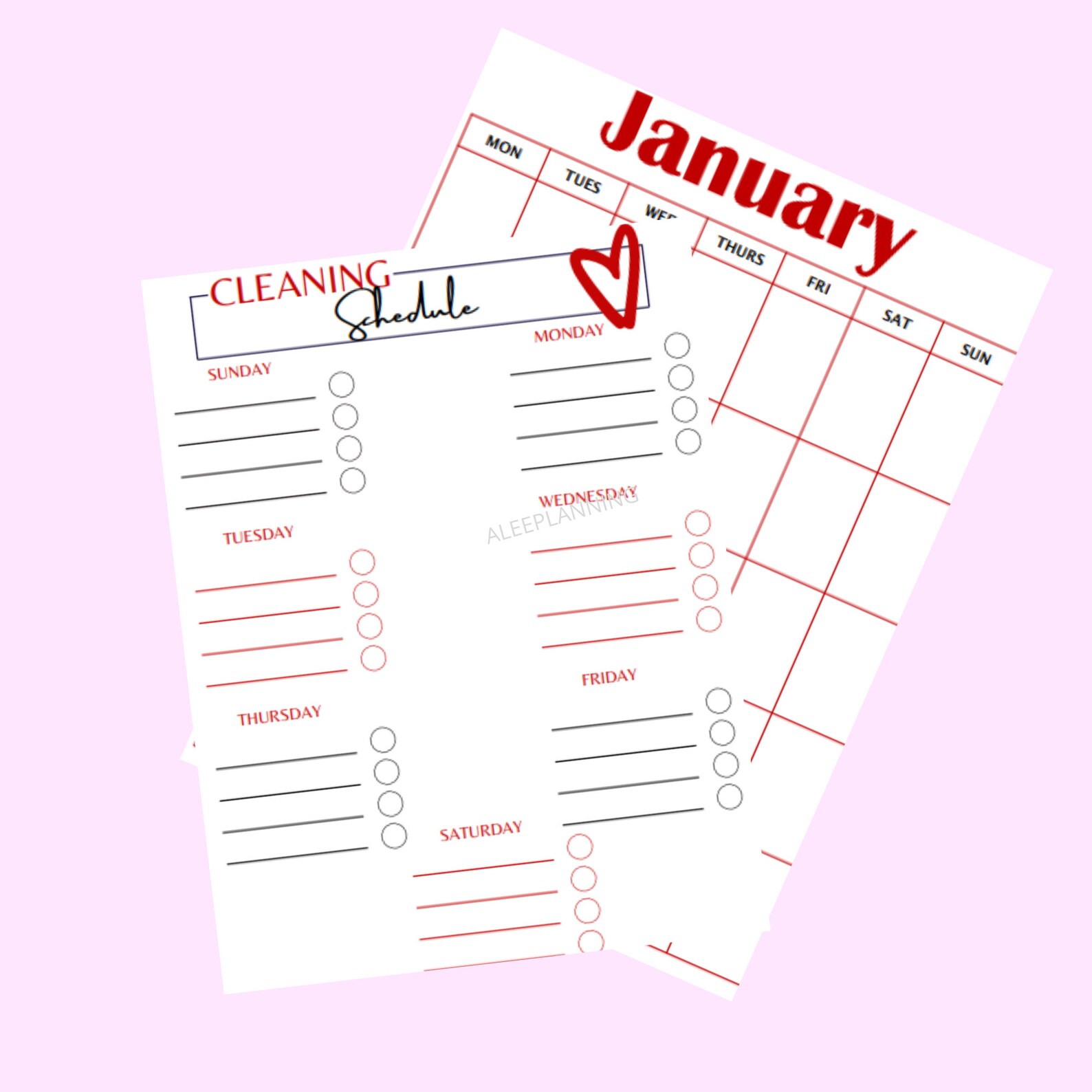 Cleaning Checklist Printable Red Cleaning Schedule Black - Etsy