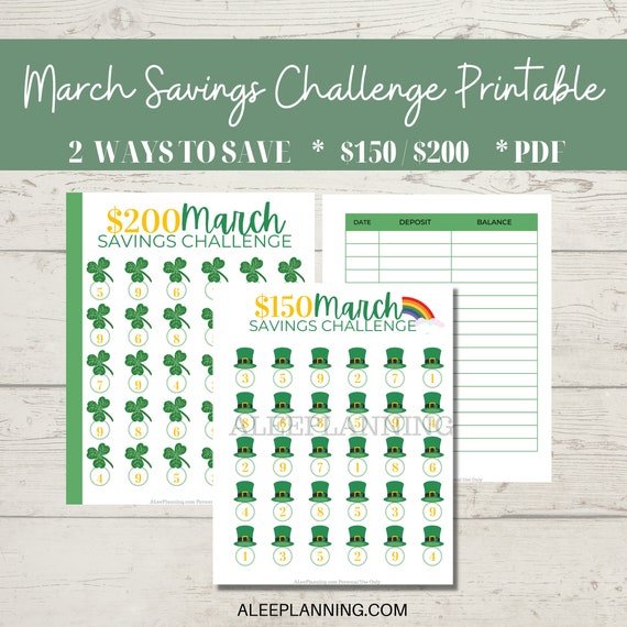 March Money Savings Challenge Savings Tracker St. Patricks | Etsy