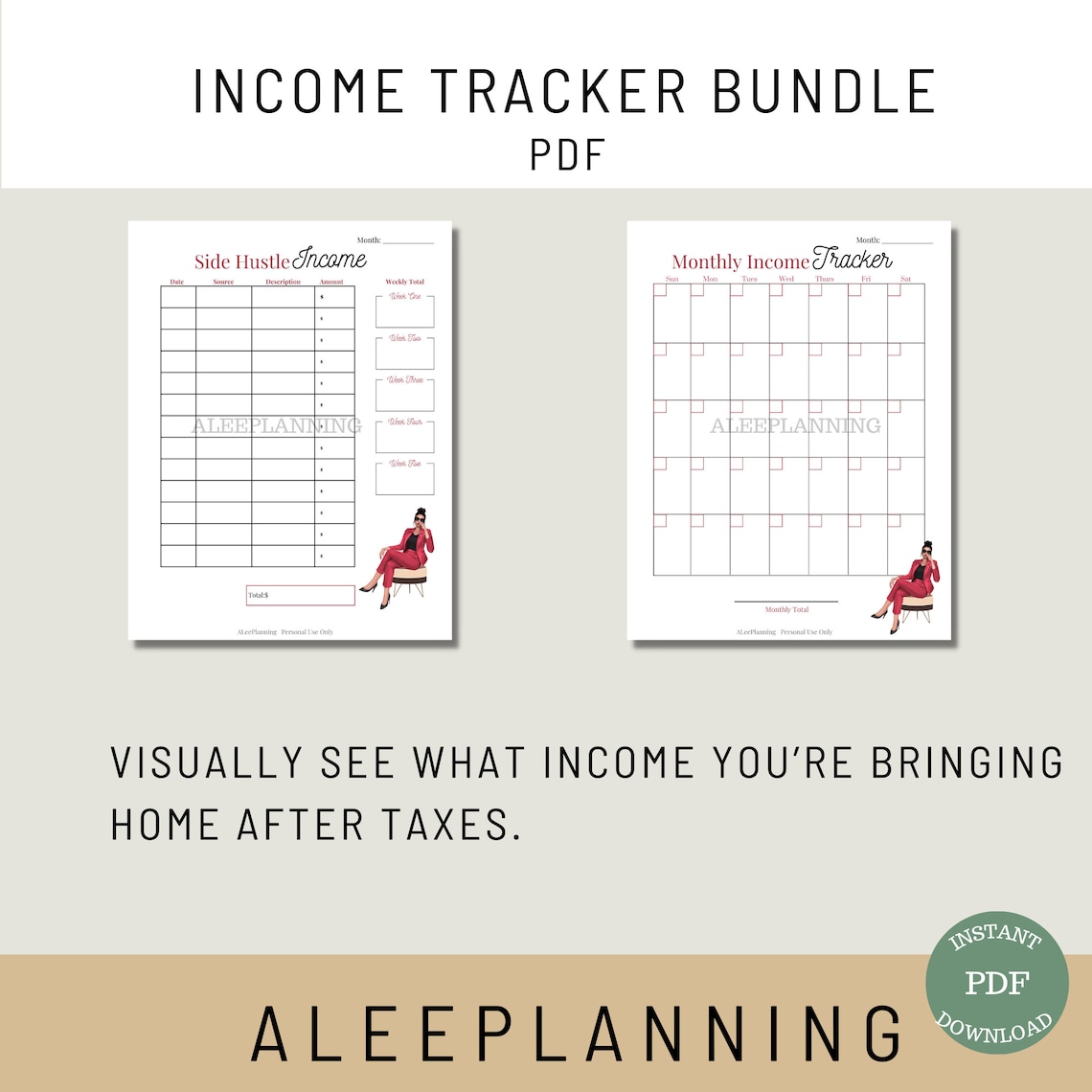 Income Tracker Printable Income Template Side Hustle Income - Etsy