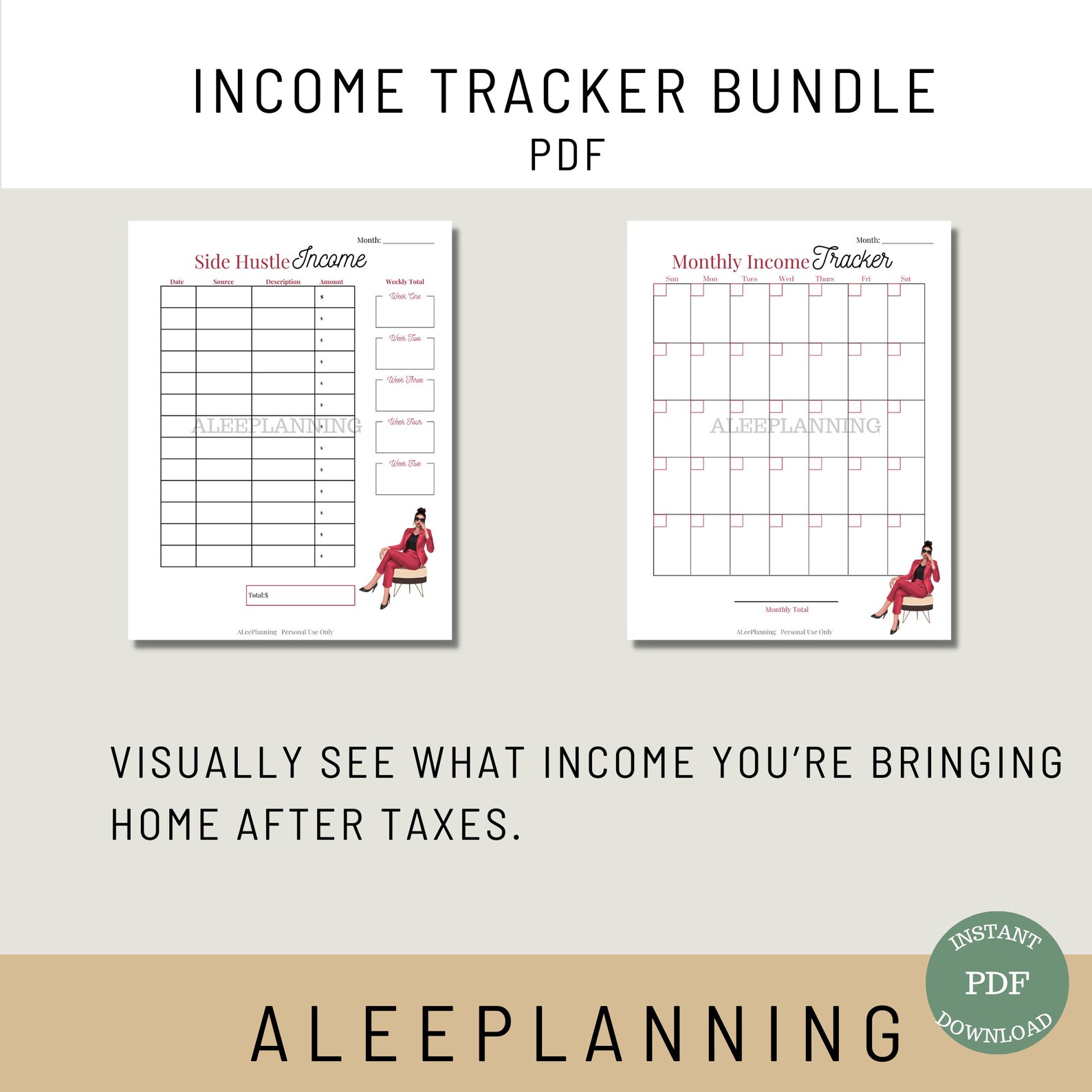 Income Tracker Printable Income Template Side Hustle Income Business ...