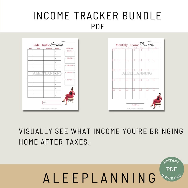 Income Tracker Printable Income Template Side Hustle Income - Etsy