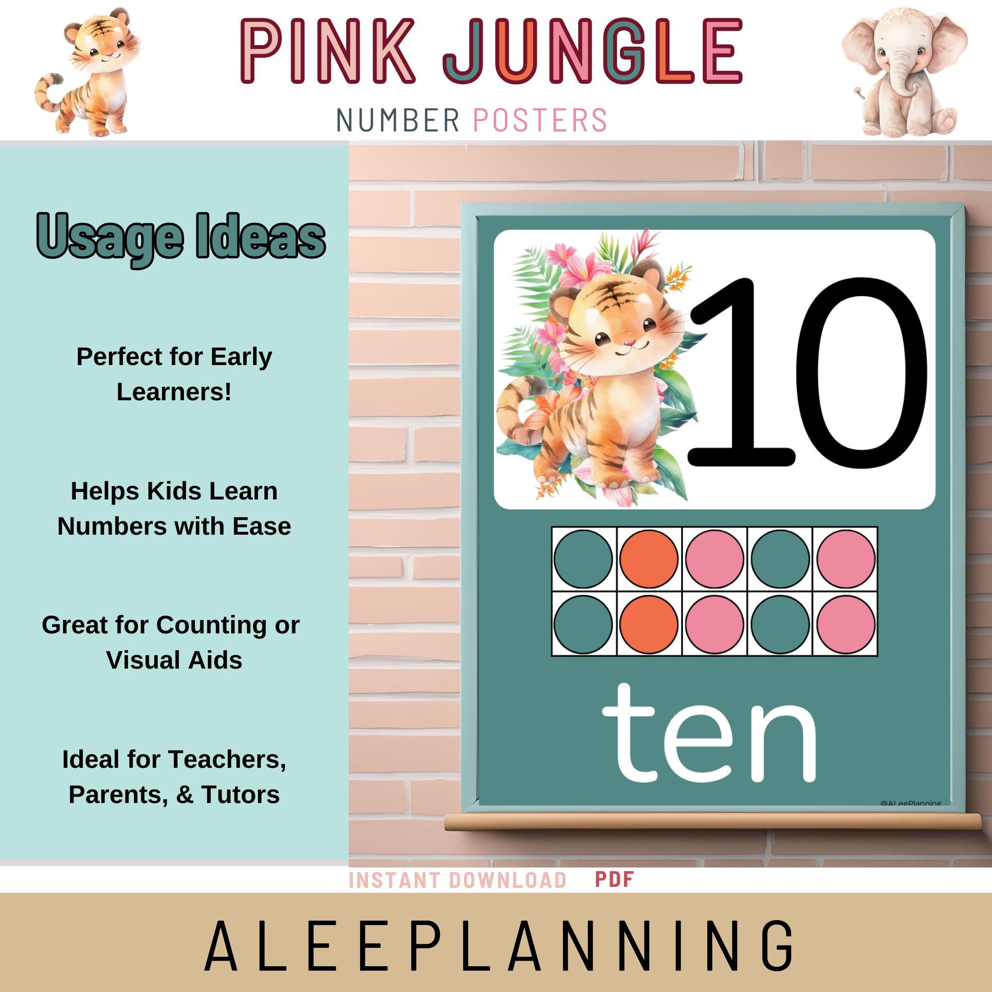 Pink Jungle Number Posters 0-20: Teacher Classroom Decor (PDF) - Etsy