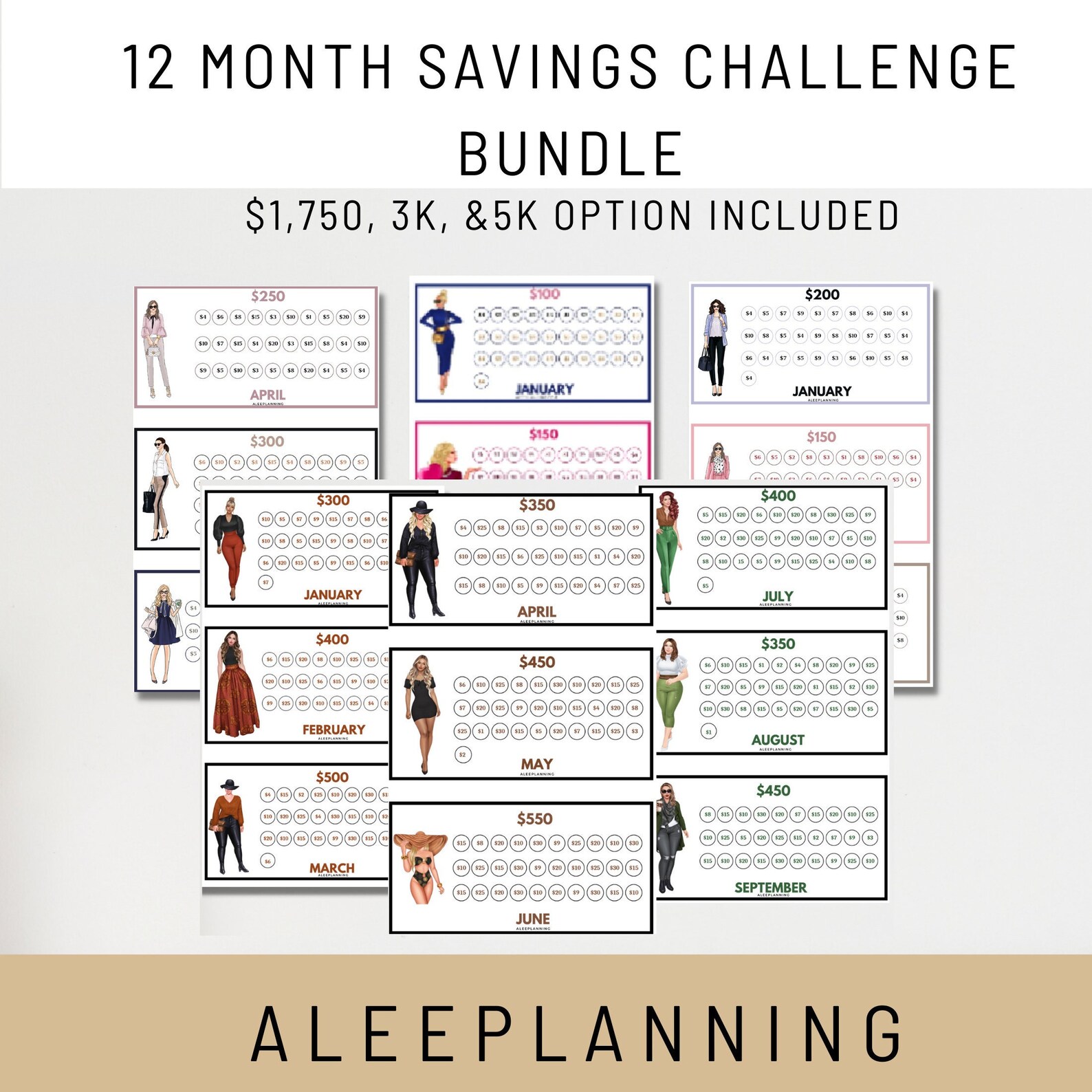 12 Months Savings Challenge Bundle12 Month Savings Tracker - Etsy