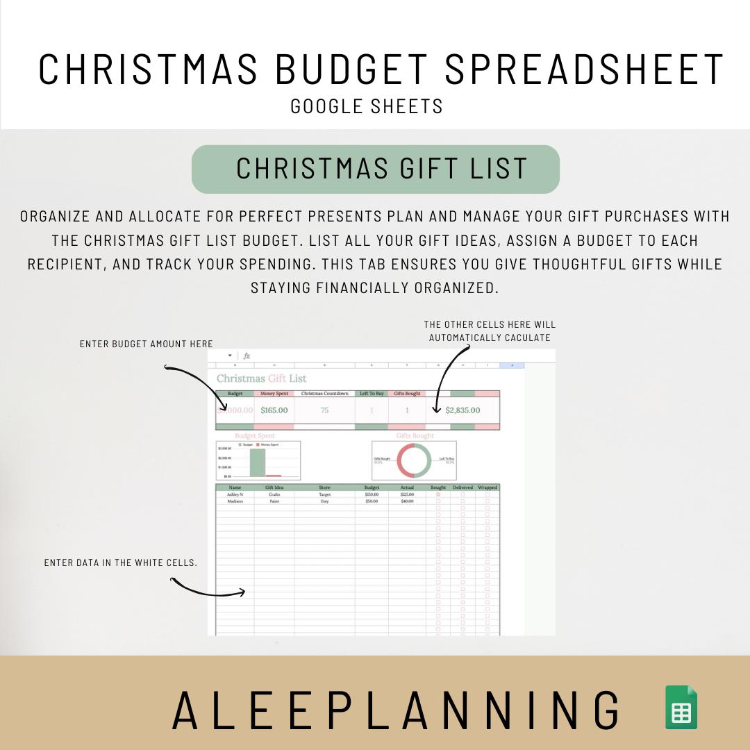 Christmas Planner Spreadsheet: Holiday Budget & Gift Tracker (google ...