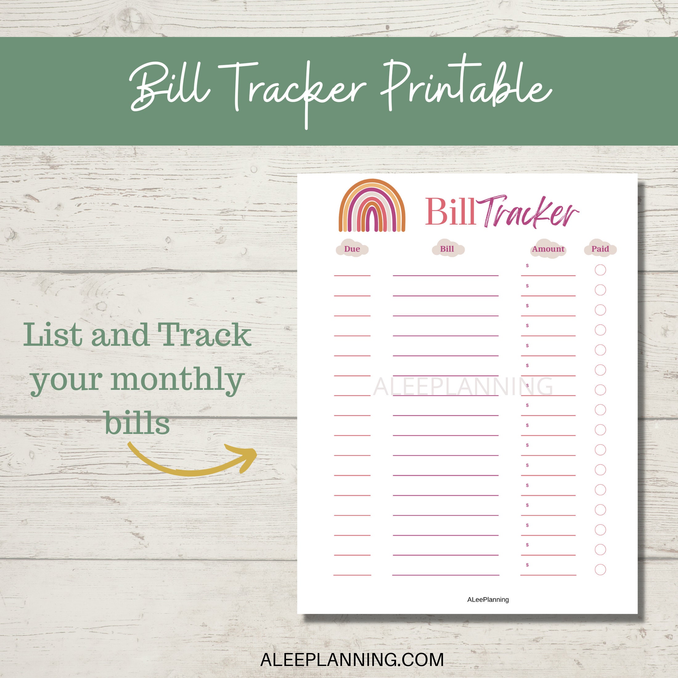 Bill Tracker Payment Rainbow Bill Tracker Subscription Tracker Annual ...
