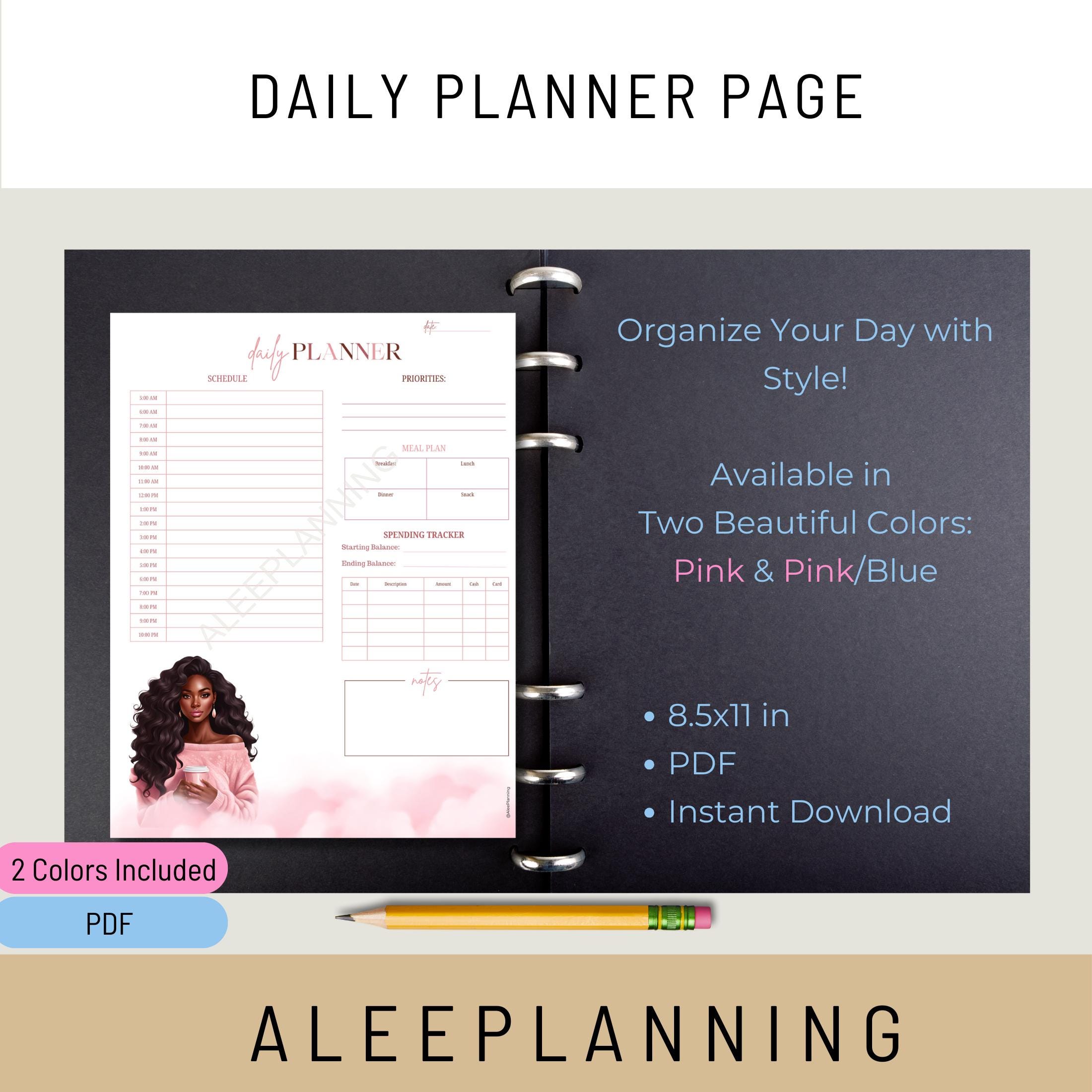 Pink Daily Planner Printable: Hourly Schedule, To-do List (A4 Size ...