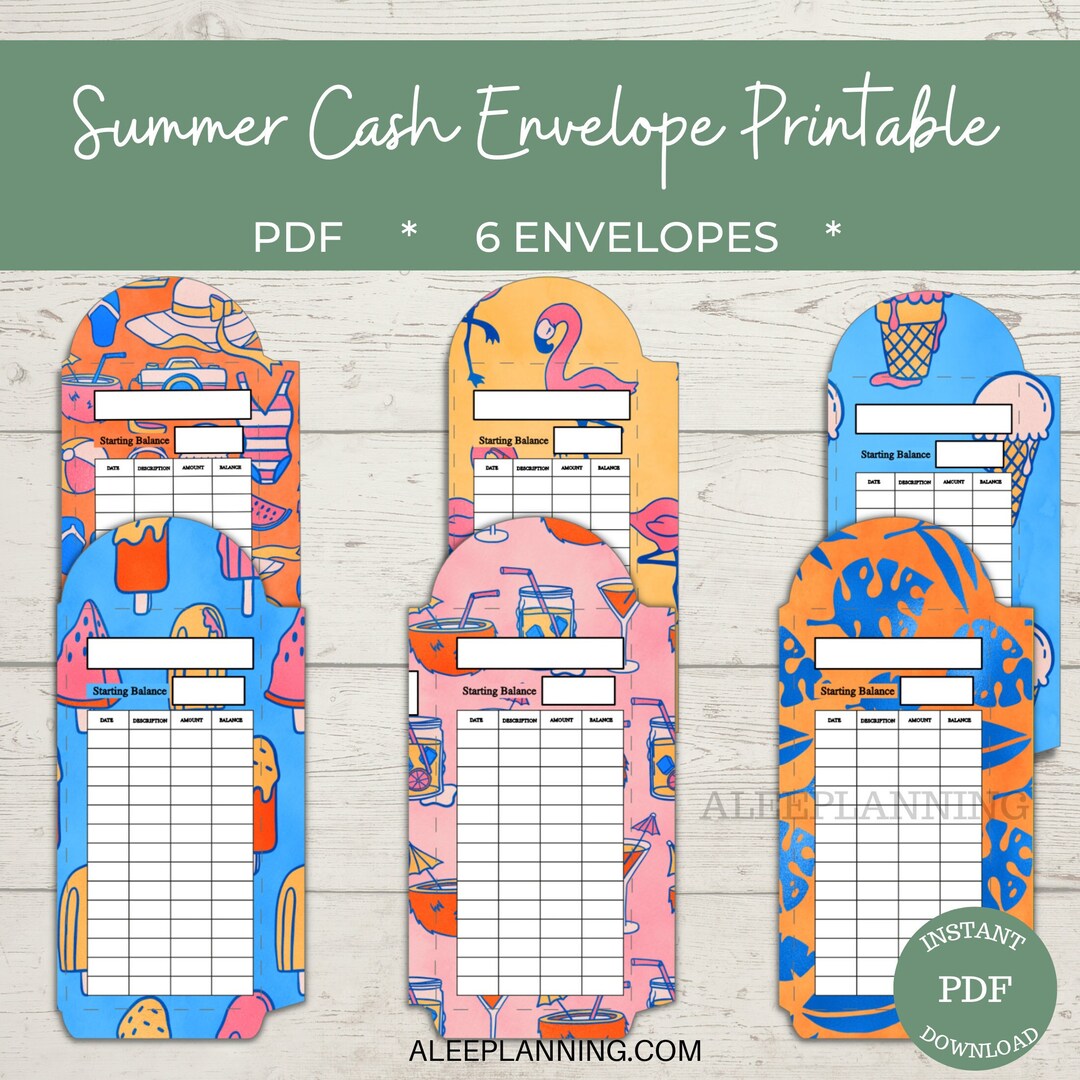 Summer Cash Envelopes Printable| Printable Cash Envelopes | Set of 6 ...