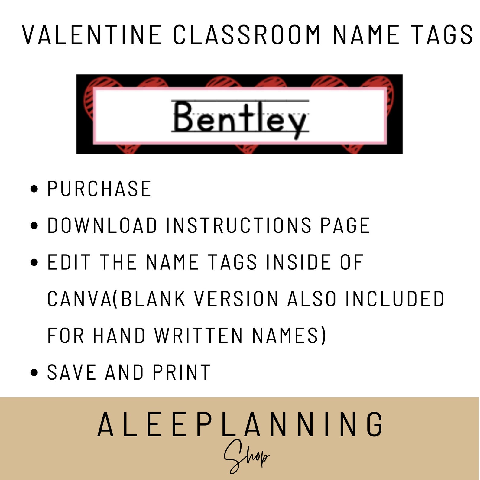 Valentine Classroom Name Tag Canva Editable Heart Classroom Decor Cubby ...