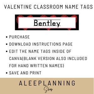 Valentine Classroom Name Tag Canva Editable Heart Classroom Decor Cubby ...