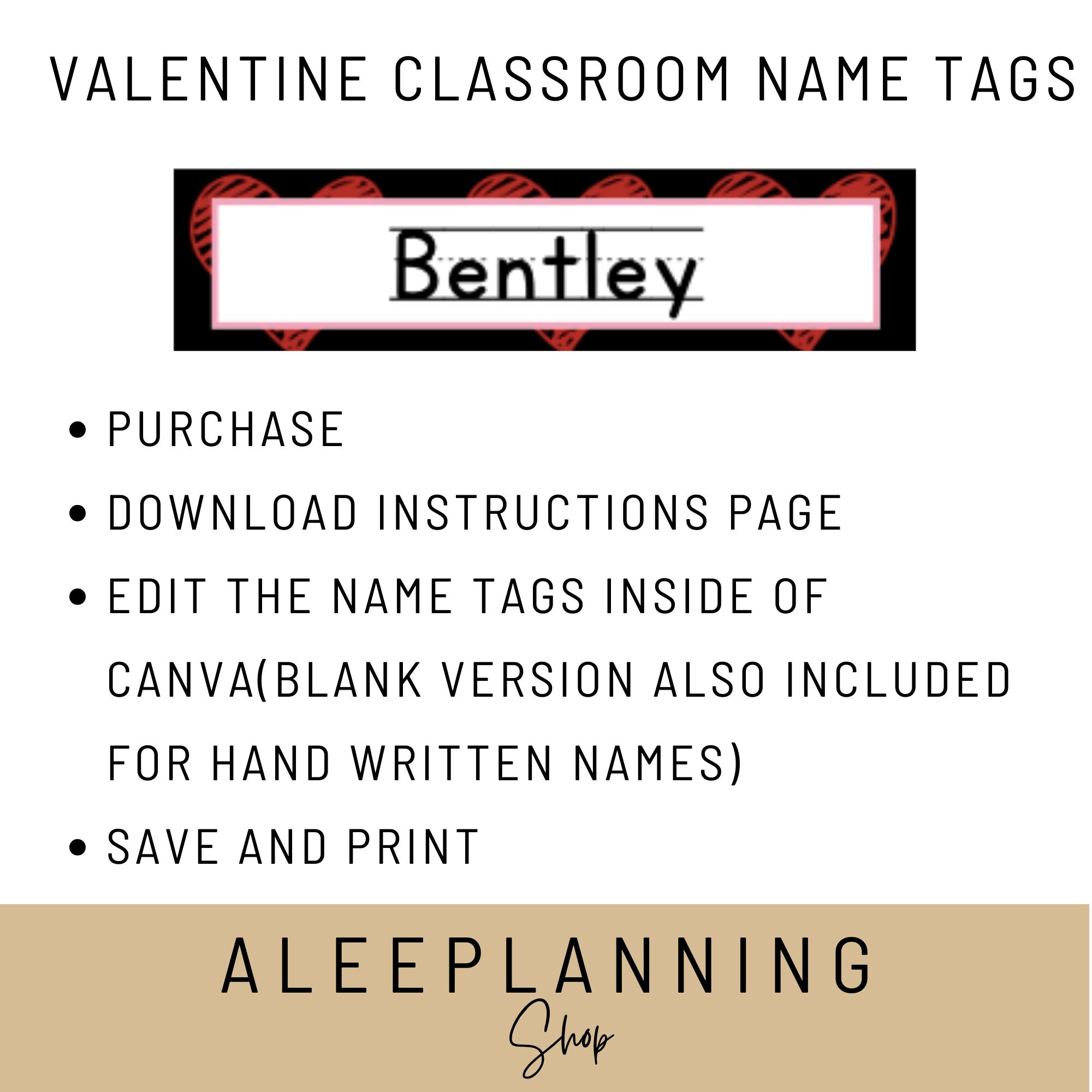 Valentine Classroom Name Tag Canva Editable Heart Classroom Decor Cubby ...