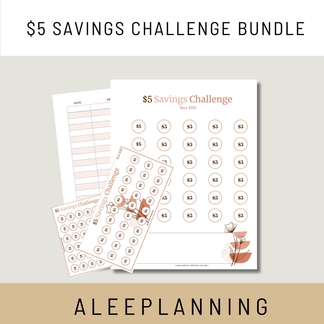 5 Savings Challenge Bundle A4 A6 A7 Sizes Save 5 A Day Financial