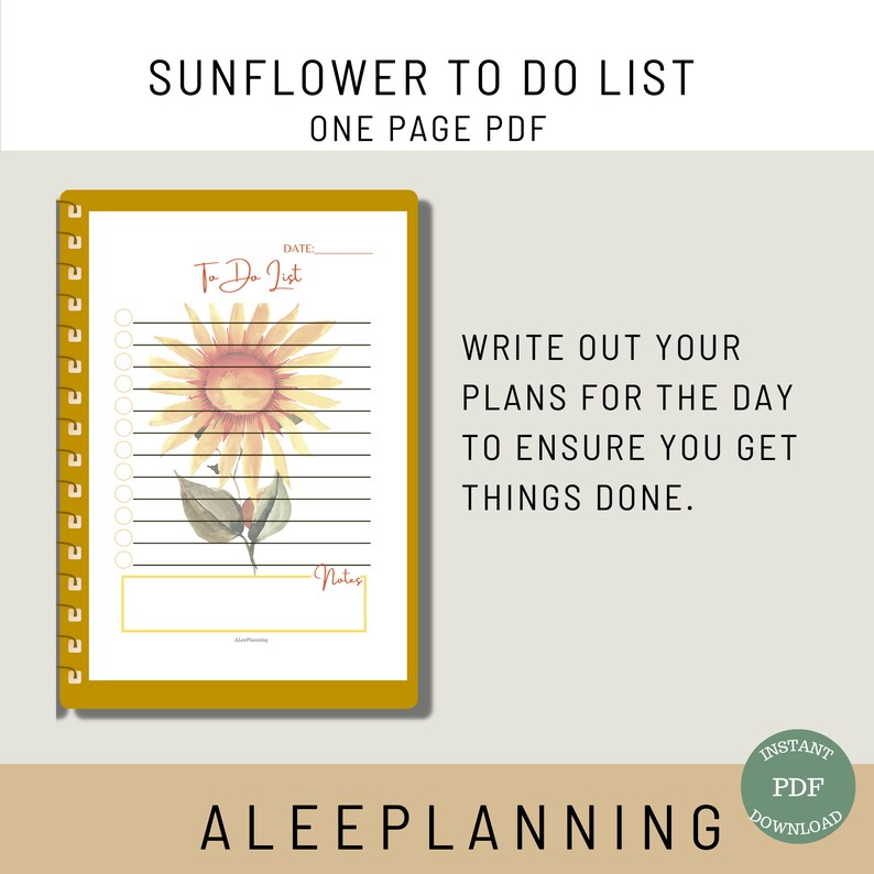 Sunflower to Do List Printable Sunflower Insert Task to Do List ...