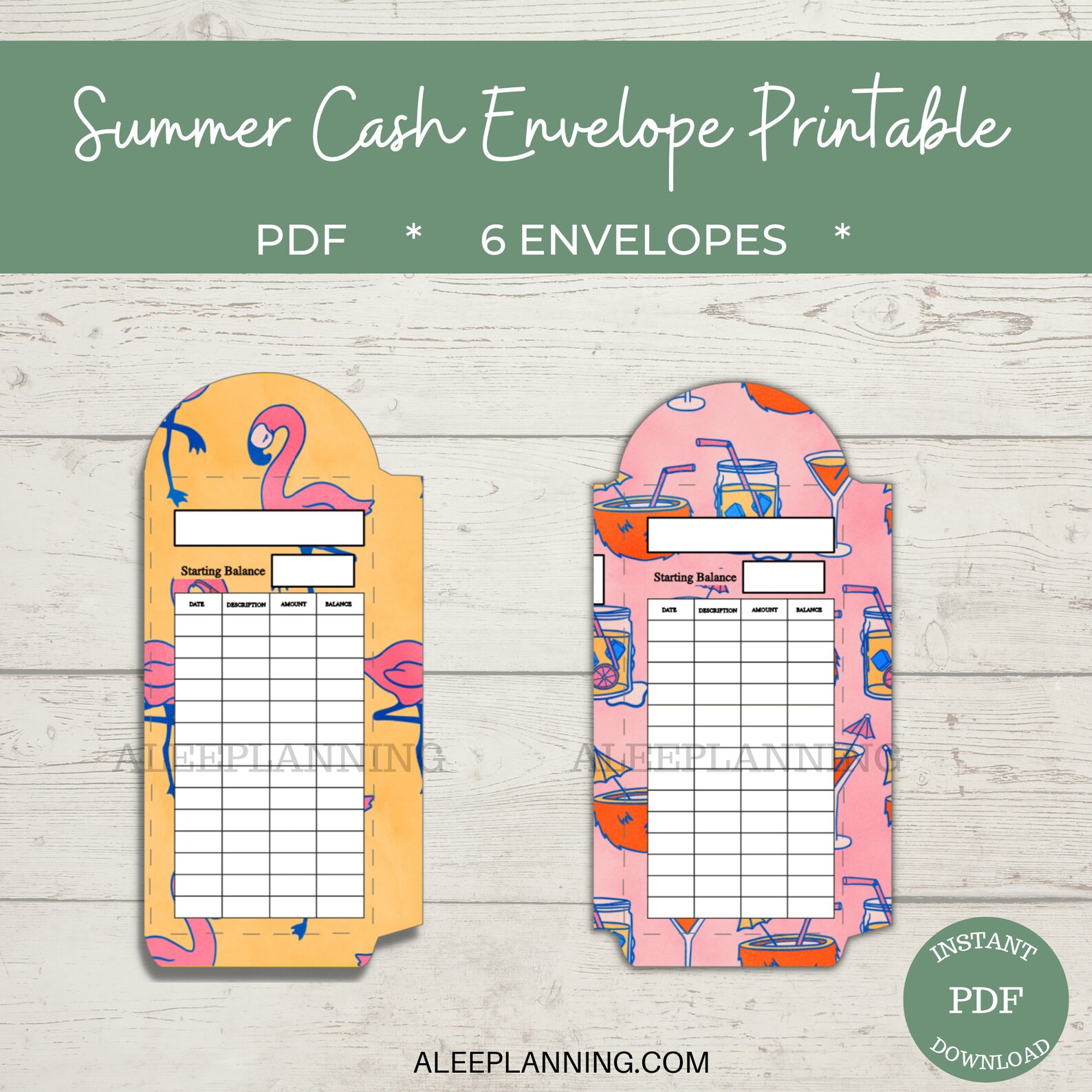 Summer Cash Envelopes Printable Printable Cash Envelopes Set of 6 Cash ...