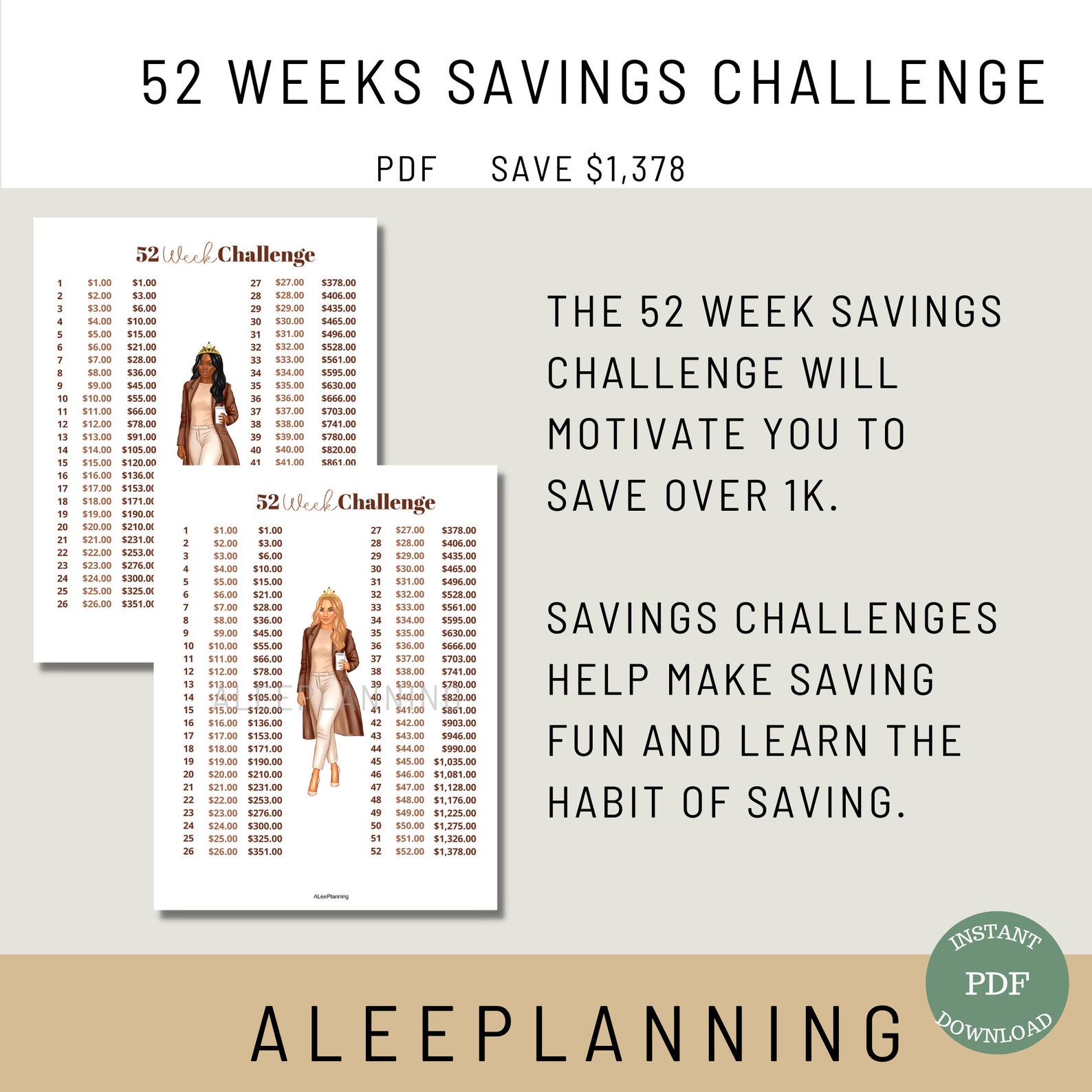 52 Week Savings Challenge Printable 52 Week Challenge Chart 52 Week ...