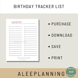 Pink Birthday Tracker Printable| Birthday Calendar | Birthday Planner ...