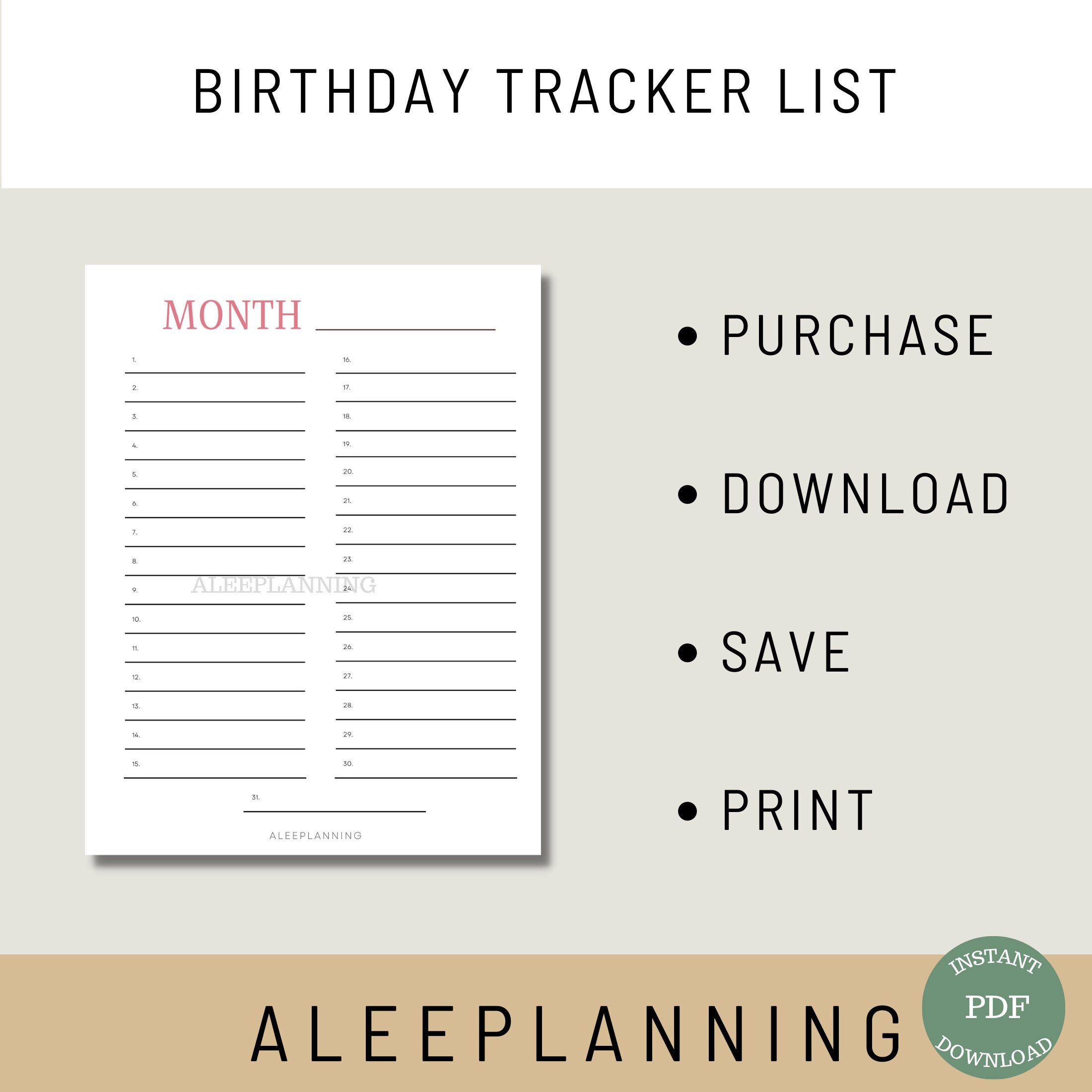 Pink Birthday Tracker Printable Birthday Calendar Birthday - Etsy