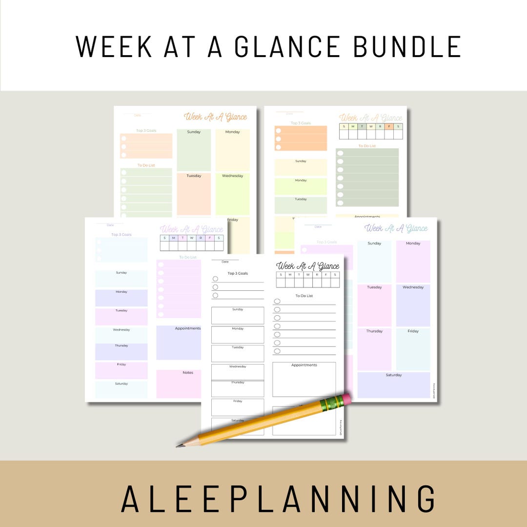 Week at A Glance Planner Bundle: Printable Weekly Schedule (PDF) - Etsy
