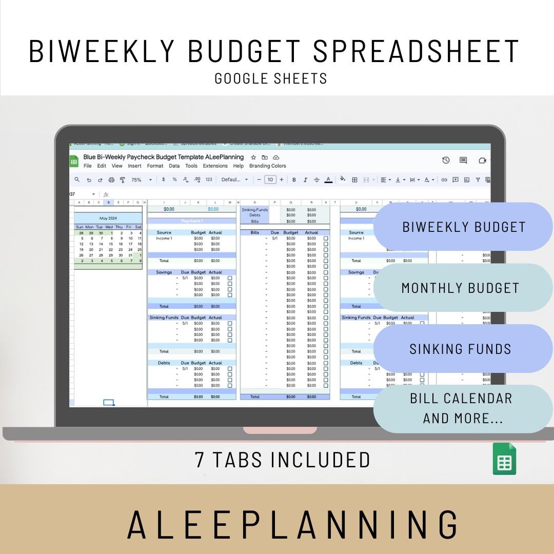 Bi-weekly Budget Spreadsheet: Google Sheets Financial Planner (digital ...