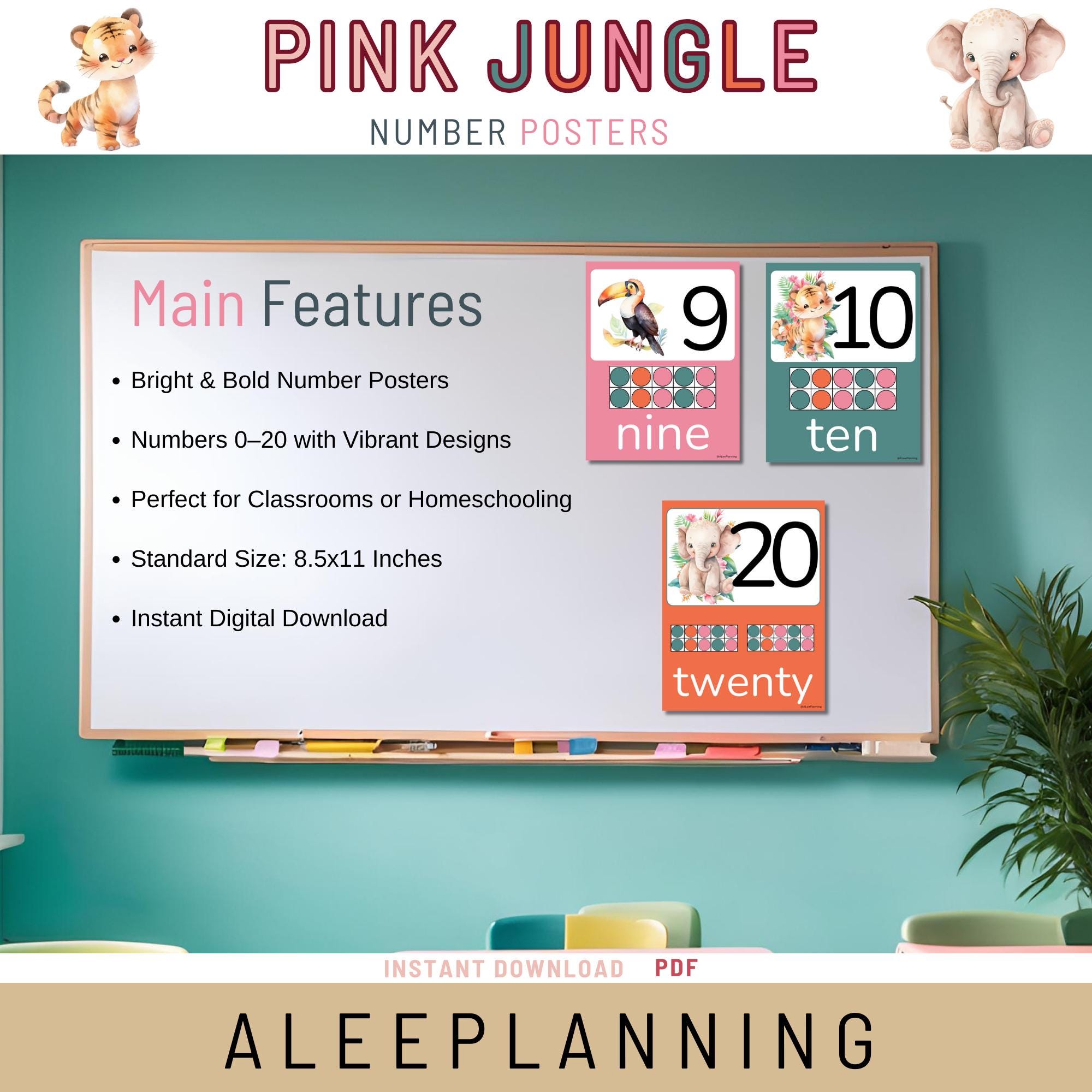 Pink Jungle Number Posters 0-20: Teacher Classroom Decor (PDF) - Etsy