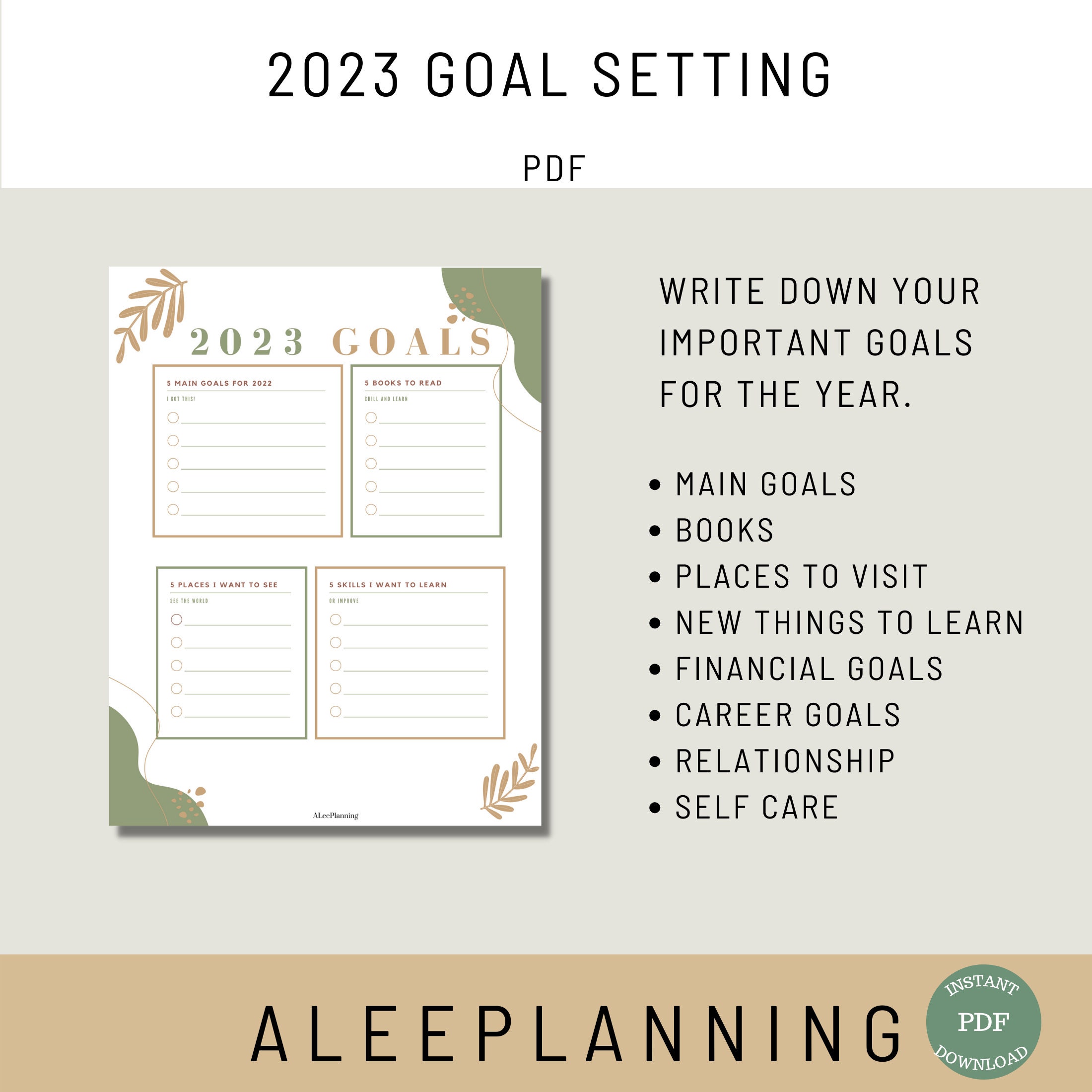 2023 Goal Setting Printable Goal Tracker Yearly Goals 2023 Goal Sheet ...