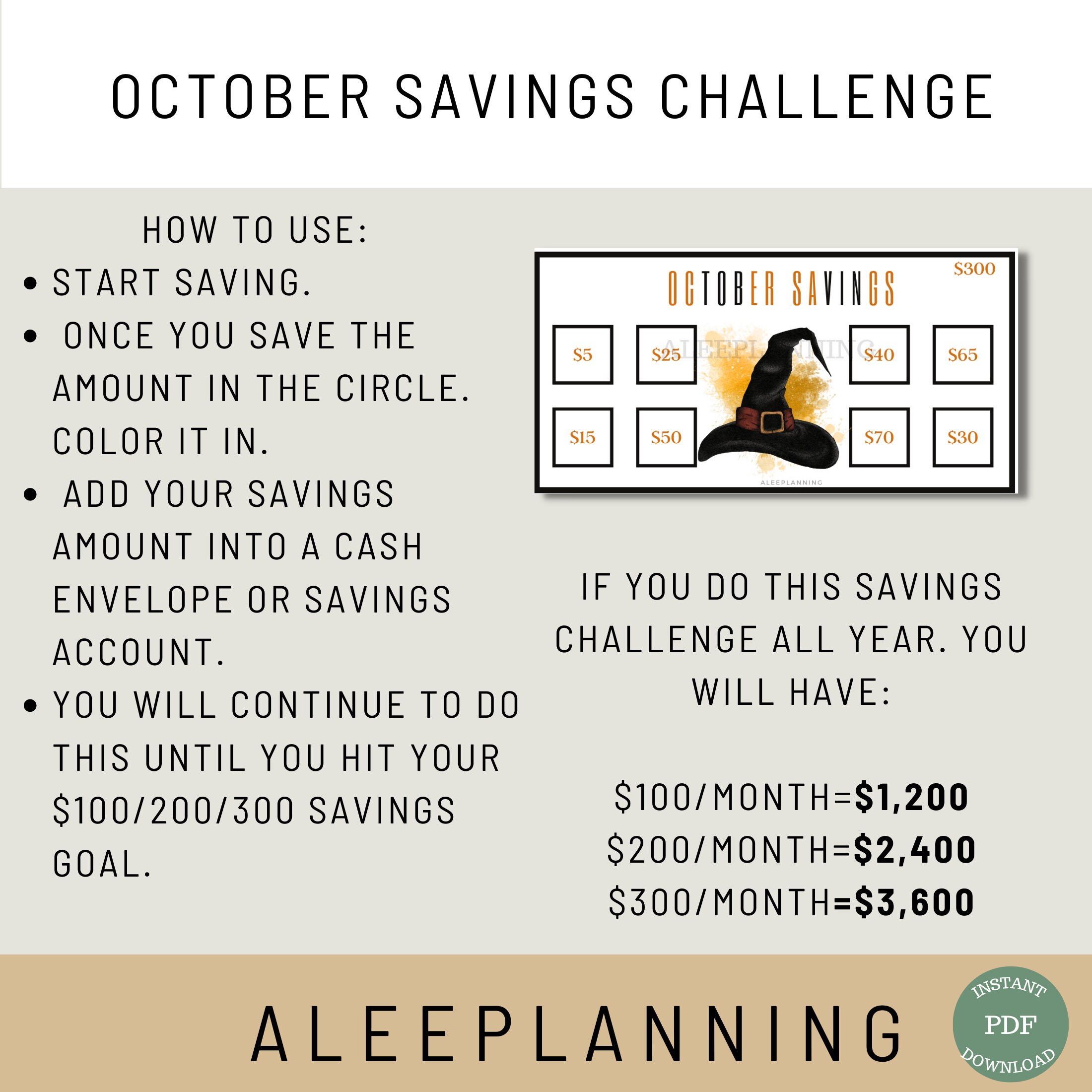 October Savings Challenge A6 Binder Inserts Mini Savings Tracker Low ...