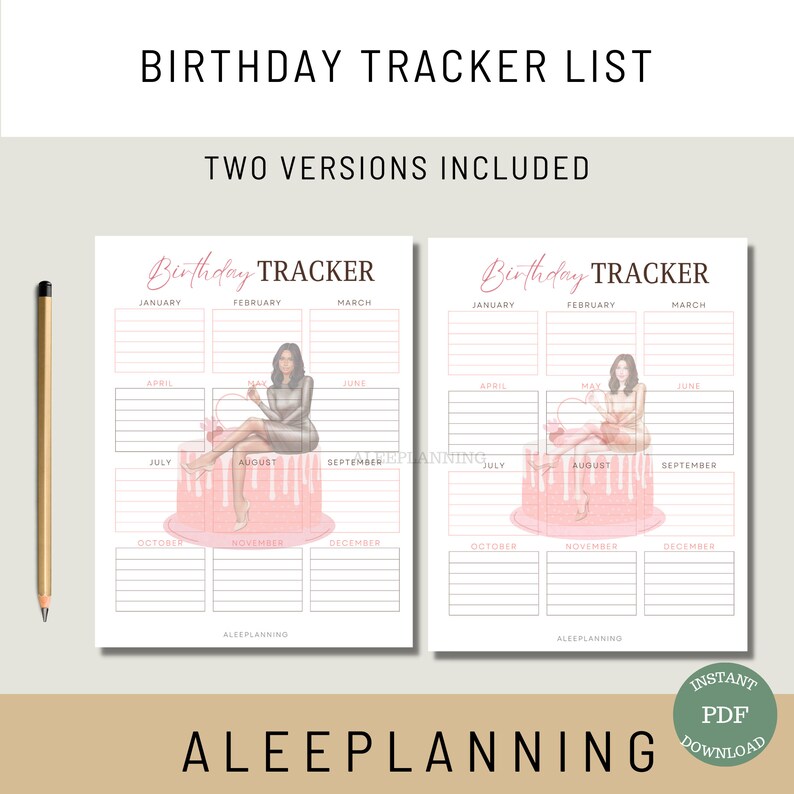 Pink Birthday Tracker Printable Birthday Calendar Birthday - Etsy