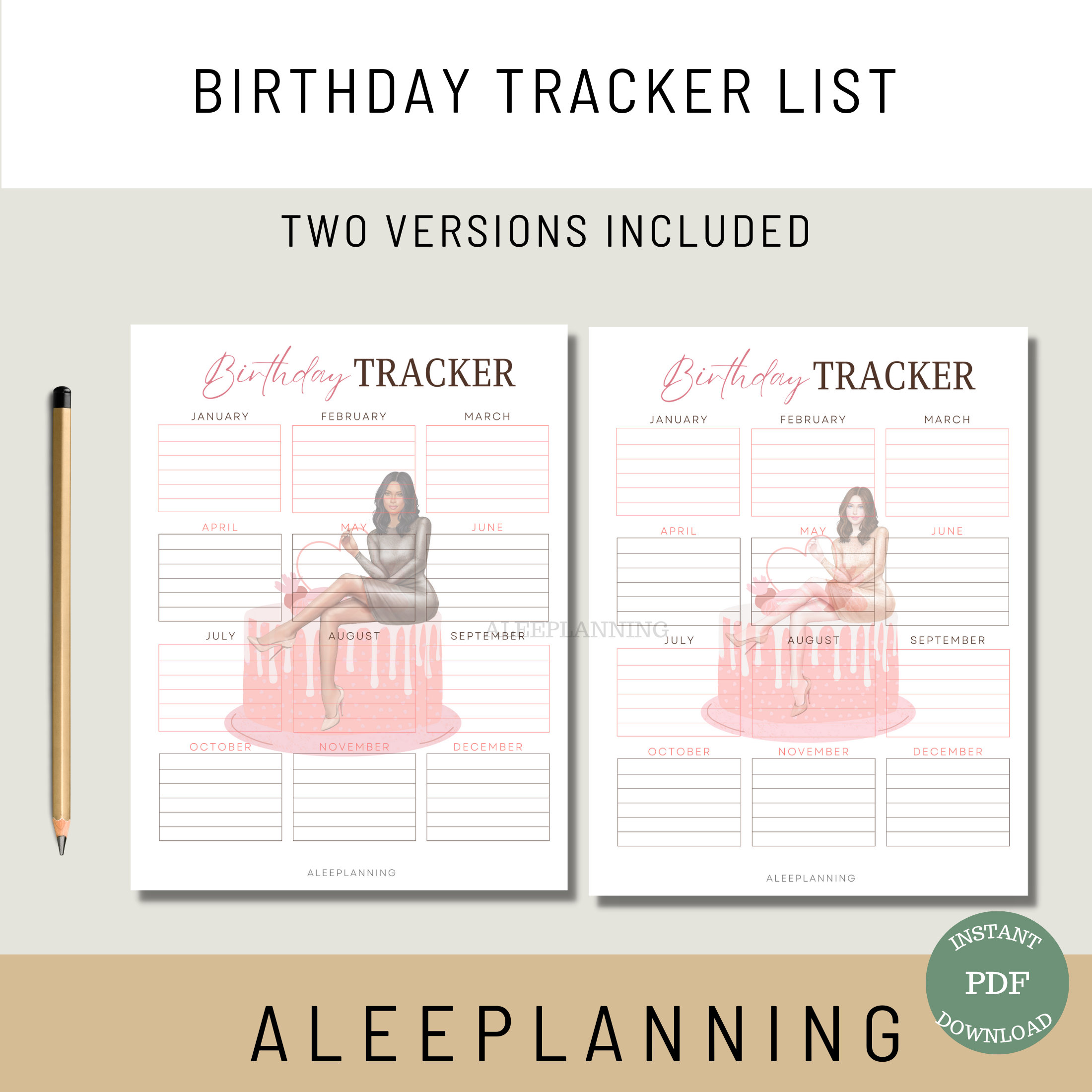 Pink Birthday Tracker Printable Birthday Calendar Birthday - Etsy
