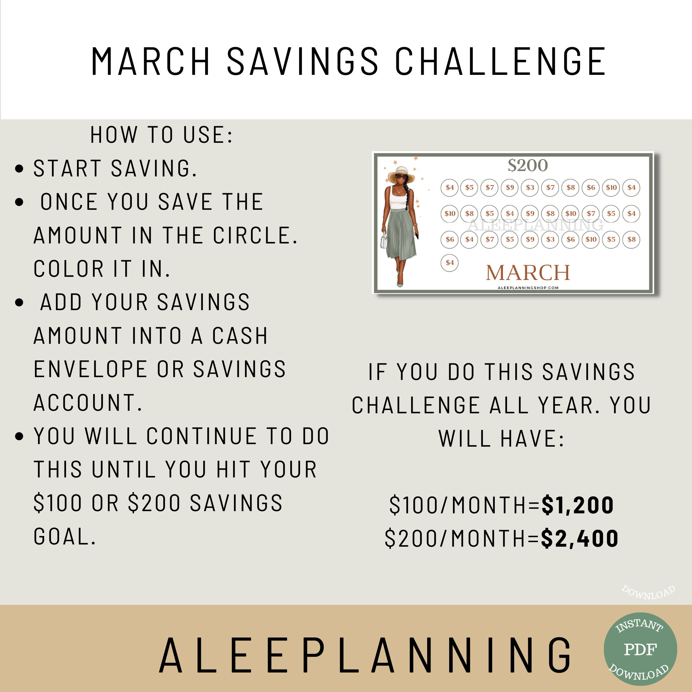 March Savings Challenge Printable Mini Savings Challenge 30 Day Savings ...