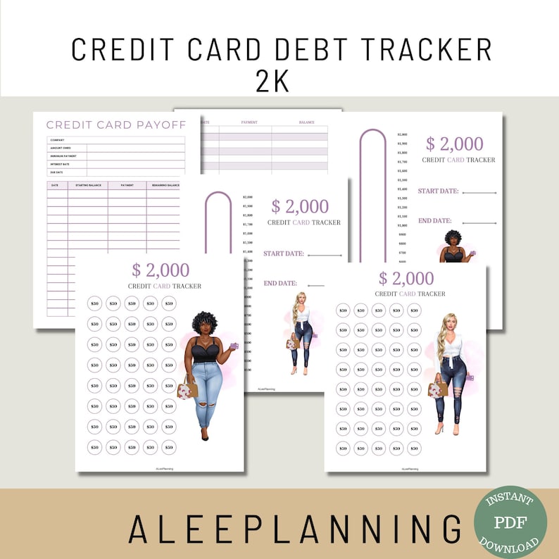 Credit Card Payoff Tracker Printable 2K Debt visual Debt Tracker Debt ...