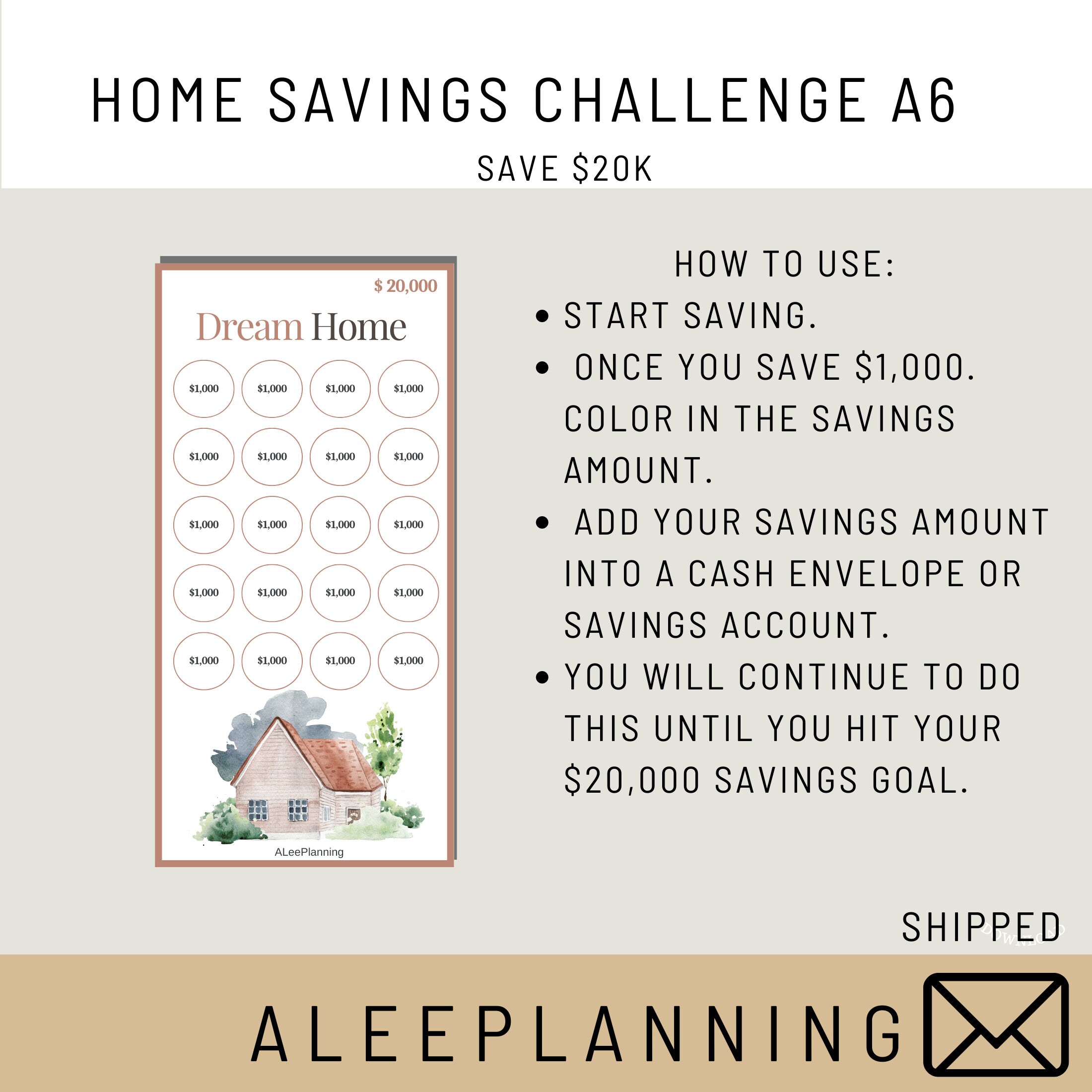 Home Savings Tracker 20K A6 House Sinking Fund 20,000 Savings house ...