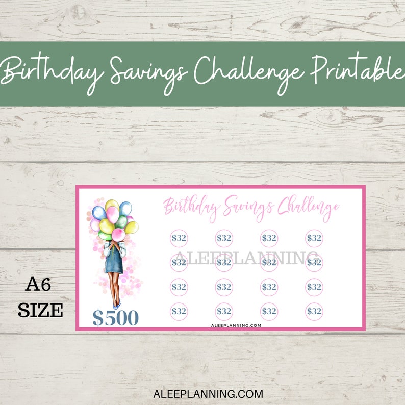 Birthday Savings Challenge A6 Insert: Goal Tracker (digital Download ...