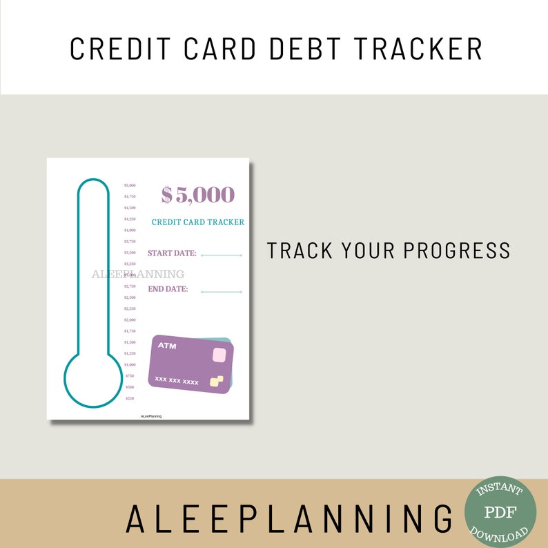 Credit Card Payoff Tracker Printable 5K Debt visual Debt Tracker Debt ...